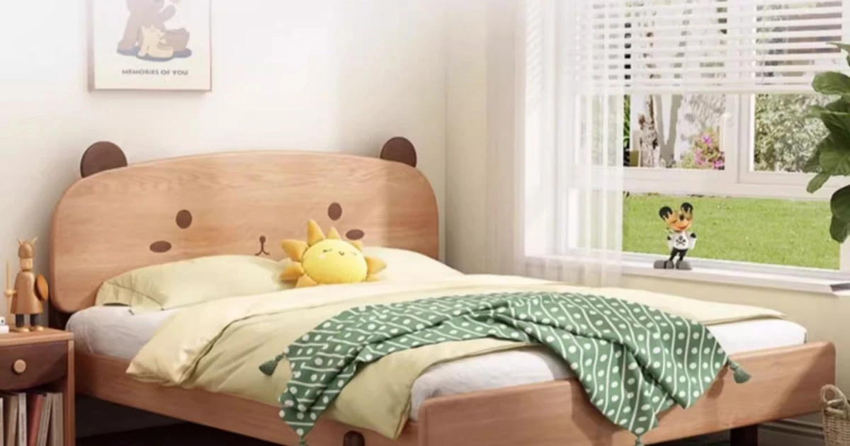 Giường Ngủ Trẻ Em Gỗ Tự Nhiên Hình Gấu Siêu Cute GTE 120 thiết kế hình